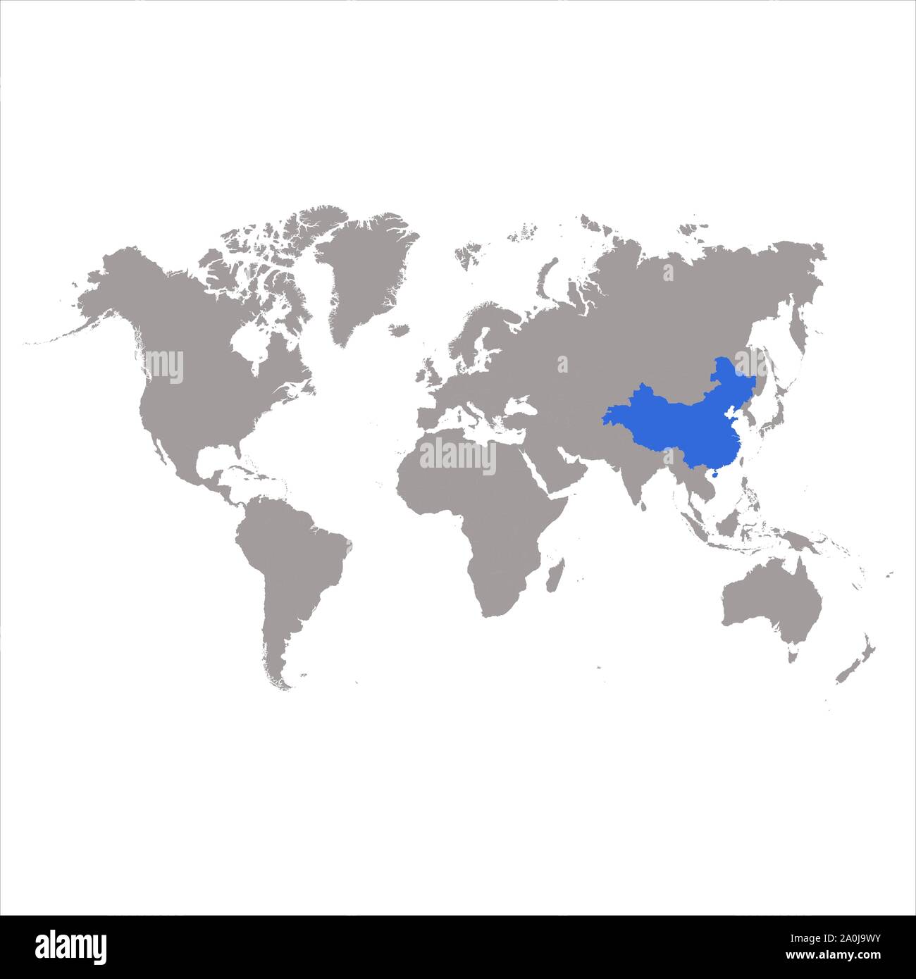 The map China of is highlighted in blue on the world map Stock Vector ...