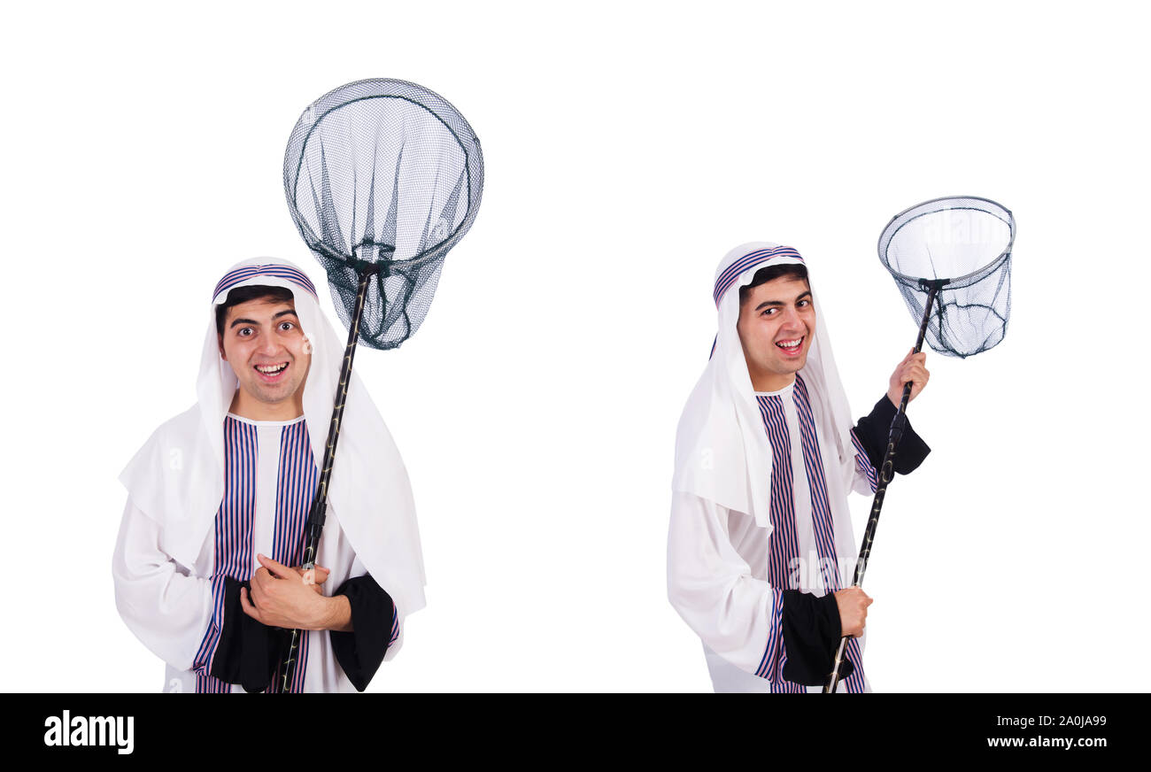 The arab businessman with catching net on white Stock Photo - Alamy