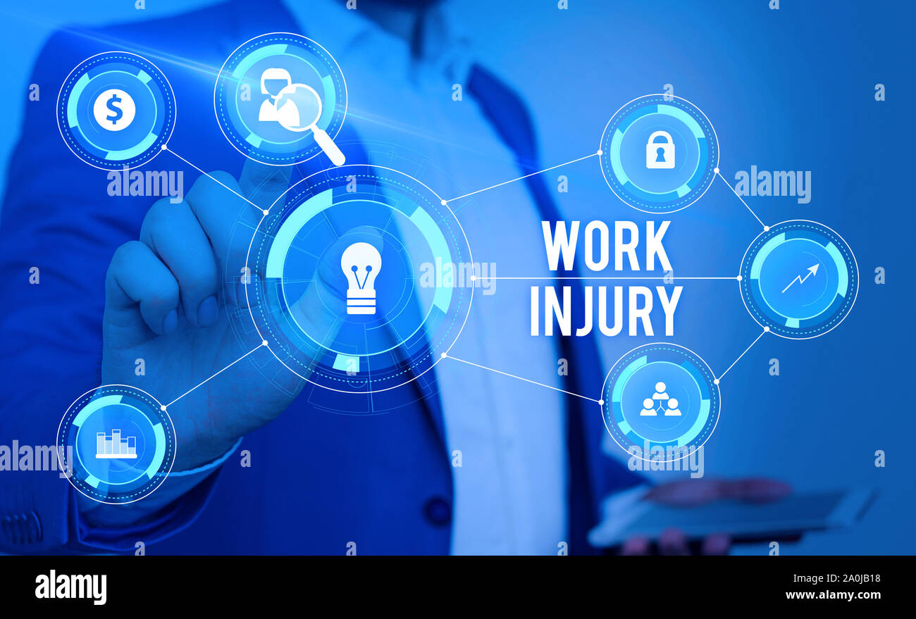Word writing text Work Injury. Business photo showcasing Accident in ...