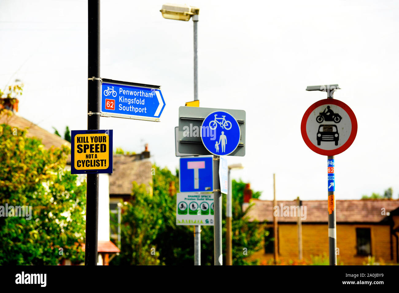 Traffic signs on suburban road Stock Photo - Alamy