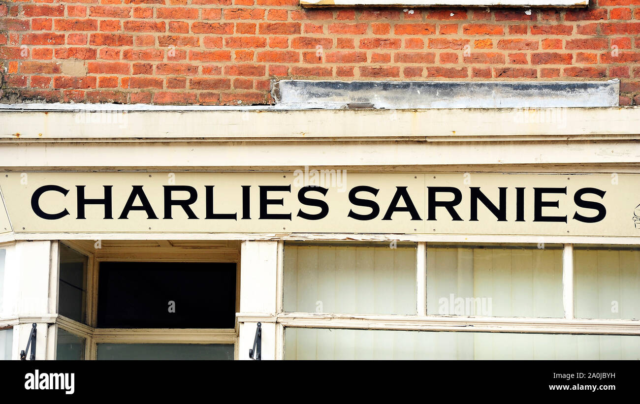 Front of sandwich shop showing close up of sign above door Stock Photo ...
