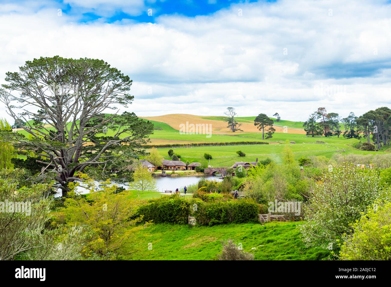 MATAMATA, NEW ZEALAND - OCTOBER 10, 2018: Landscape of the Hobbiton ...