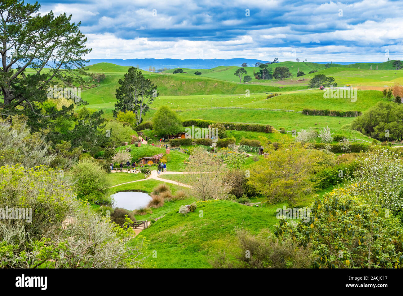 MATAMATA, NEW ZEALAND - OCTOBER 10, 2018: Landscape of the Hobbiton ...