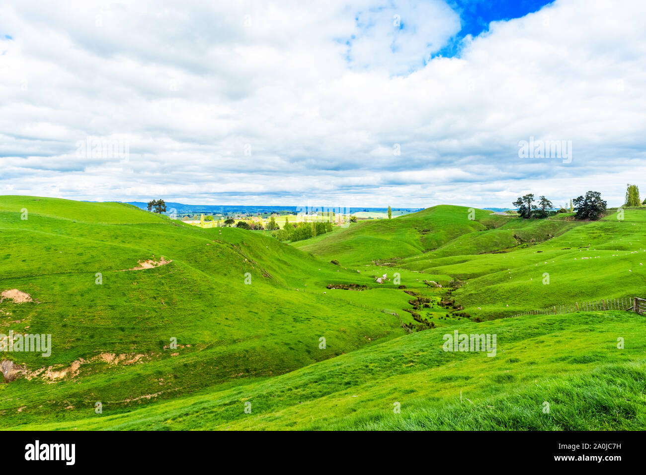 MATAMATA, NEW ZEALAND - OCTOBER 10, 2018: Landscape of the Hobbiton ...