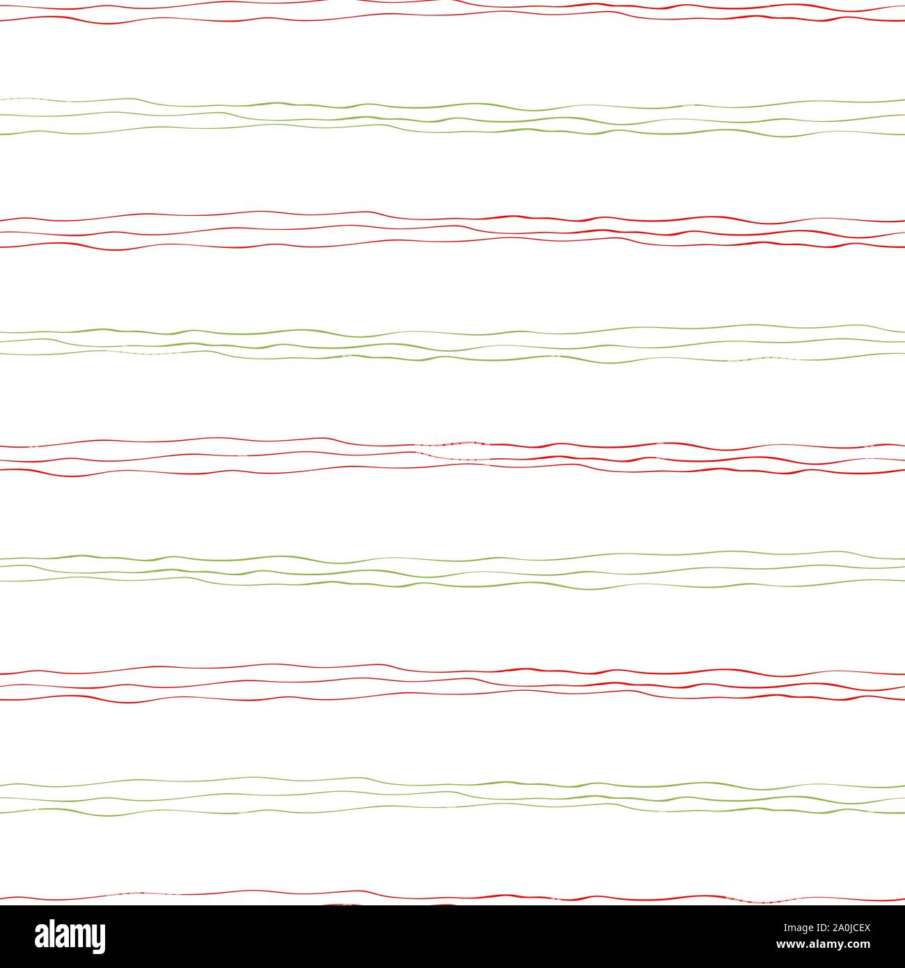 Strands of red and green hand drawn doodle lines in horizontal ...