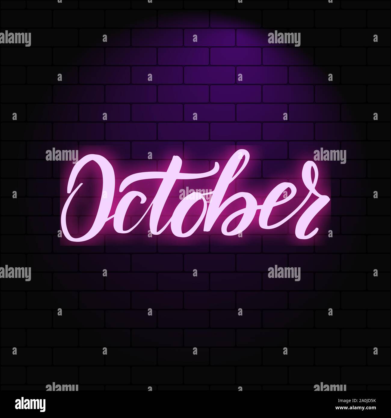 Neon glowing lettering on a brick wall background Stock Vector Image ...