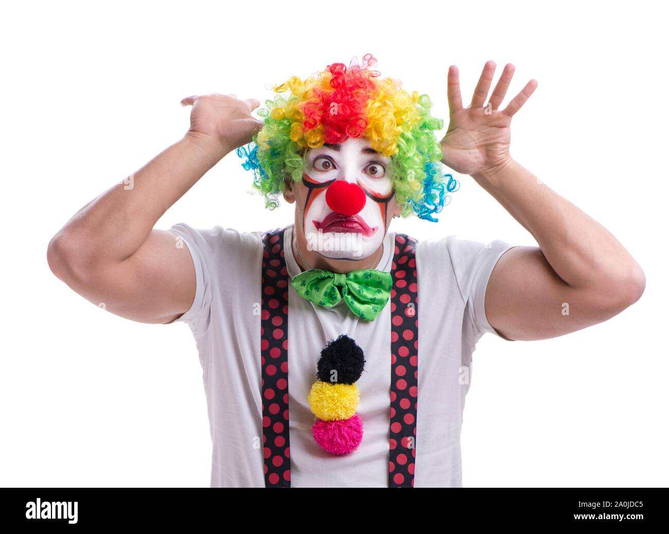 The funny clown acting silly isolated on white background Stock Photo ...