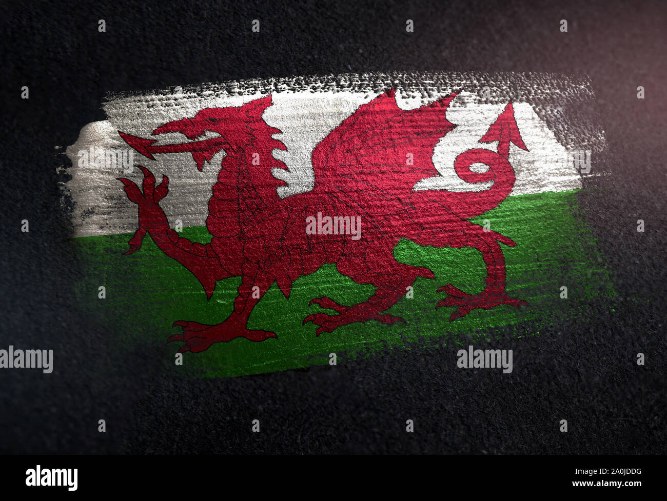 Wales Flag Made of Metallic Brush Paint on Grunge Dark Wall Stock Photo ...