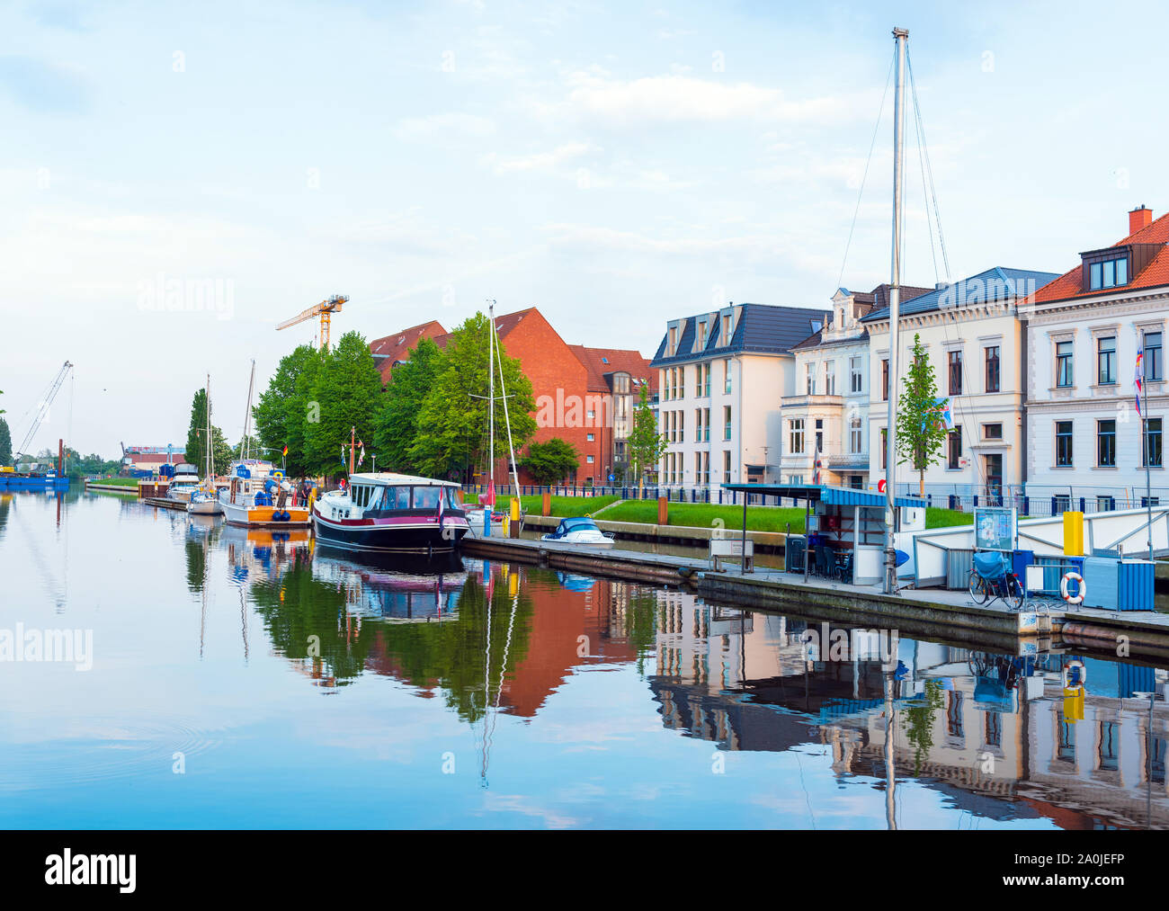 Boats drop anchor in a haven, Oldenburg, Germany Stock Photo - Alamy