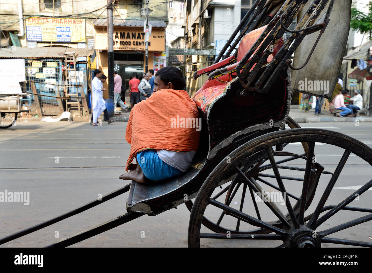 CALCUTTA, WEST BENGAL INDIA - 21 DECEMBER 2018: Rickshaw driver on ...