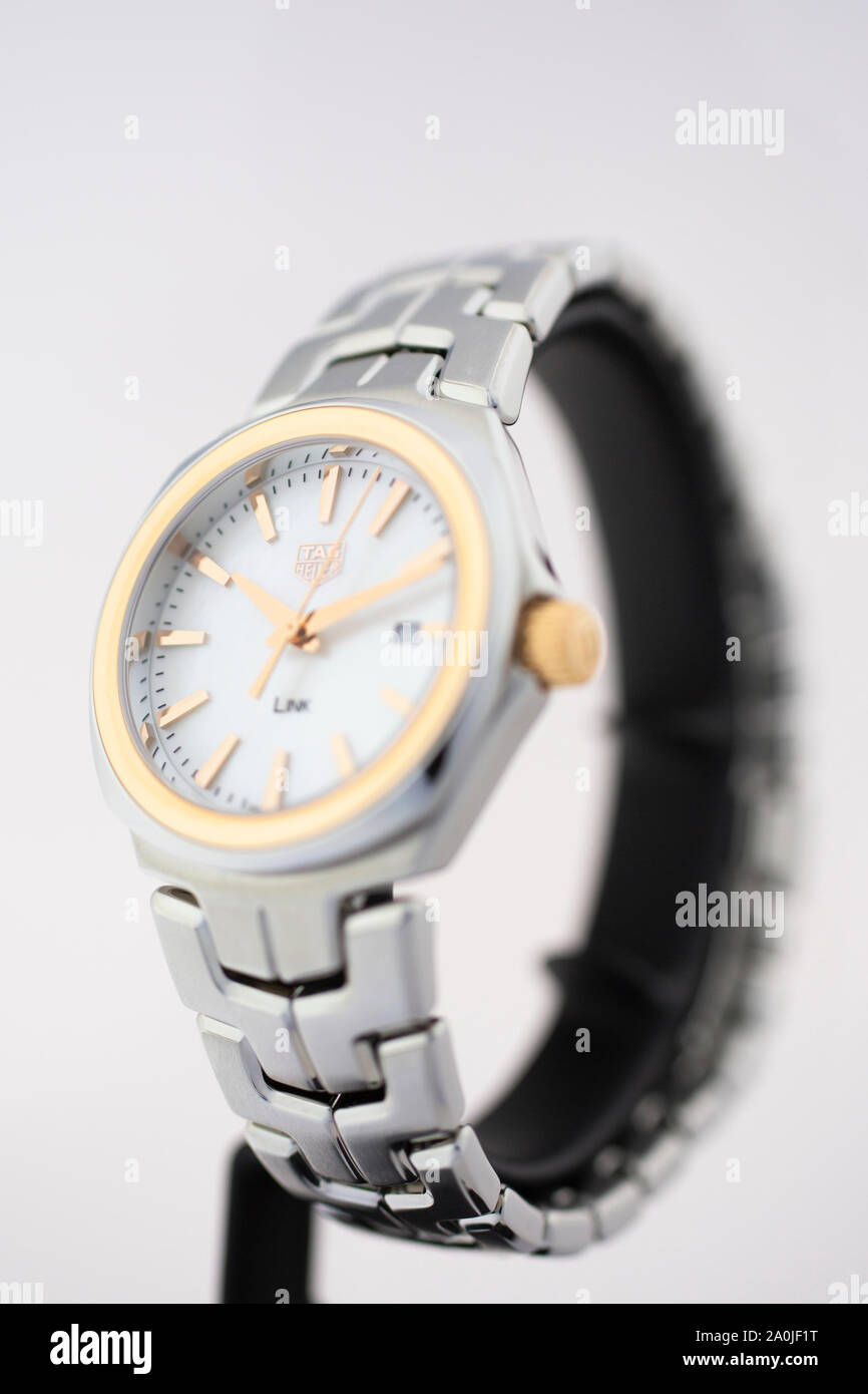 Chaux-de-Fonds, Switzerland, August 21 2019 - The close up of Tag Heuer ...