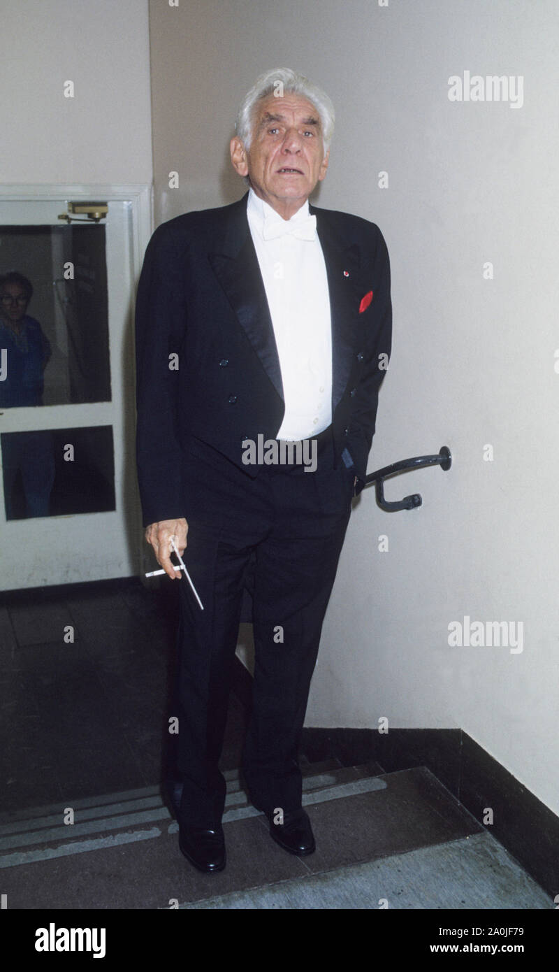 Leonard Bernstein American composer,conductor with a cigarette befor a ...