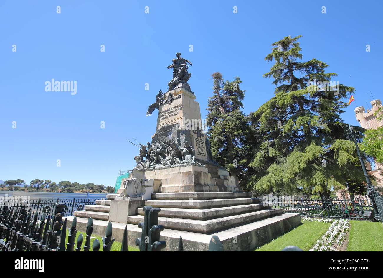 Historical statue monument at Alcazar castle Segovia Spain Stock Photo ...