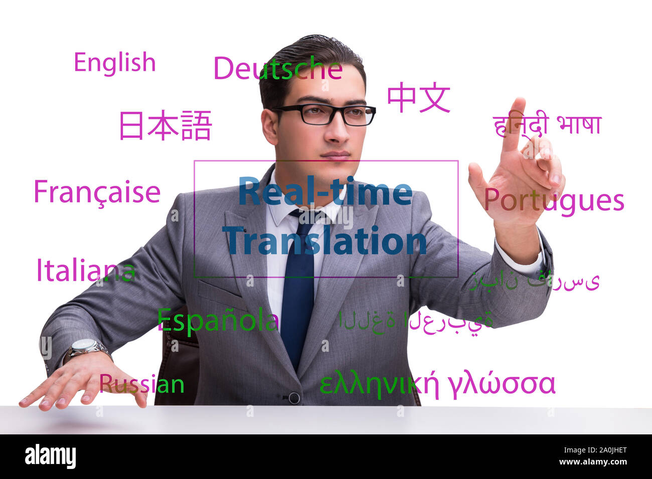 The concept of real time translation from foreign language Stock Photo ...
