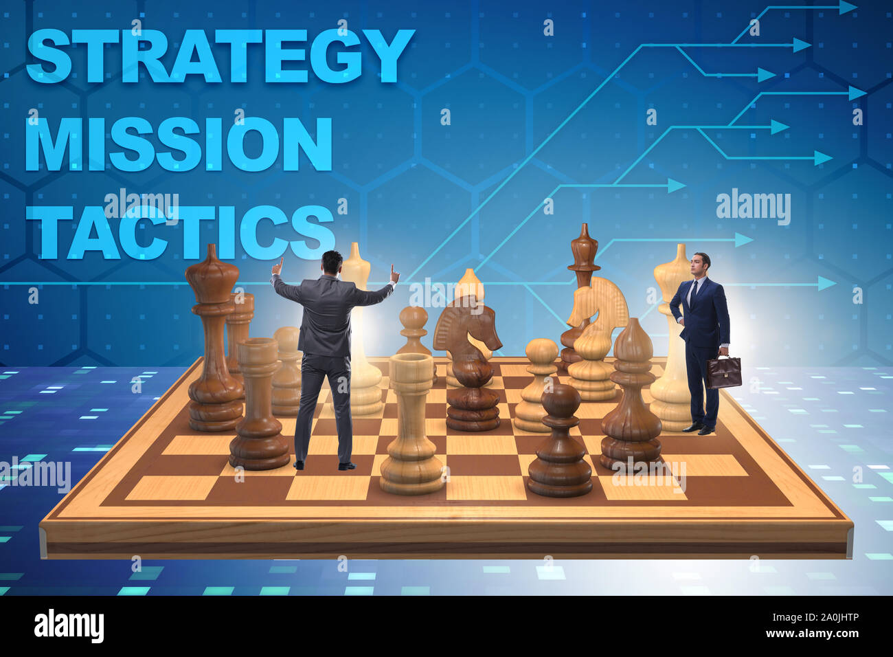 The businessman in large chess board in strategy concept Stock Photo ...