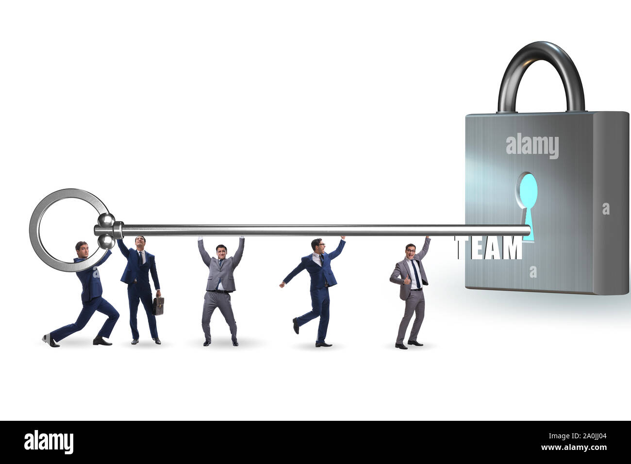 The concept of teamwork with businessmen unlocking lock Stock Photo - Alamy