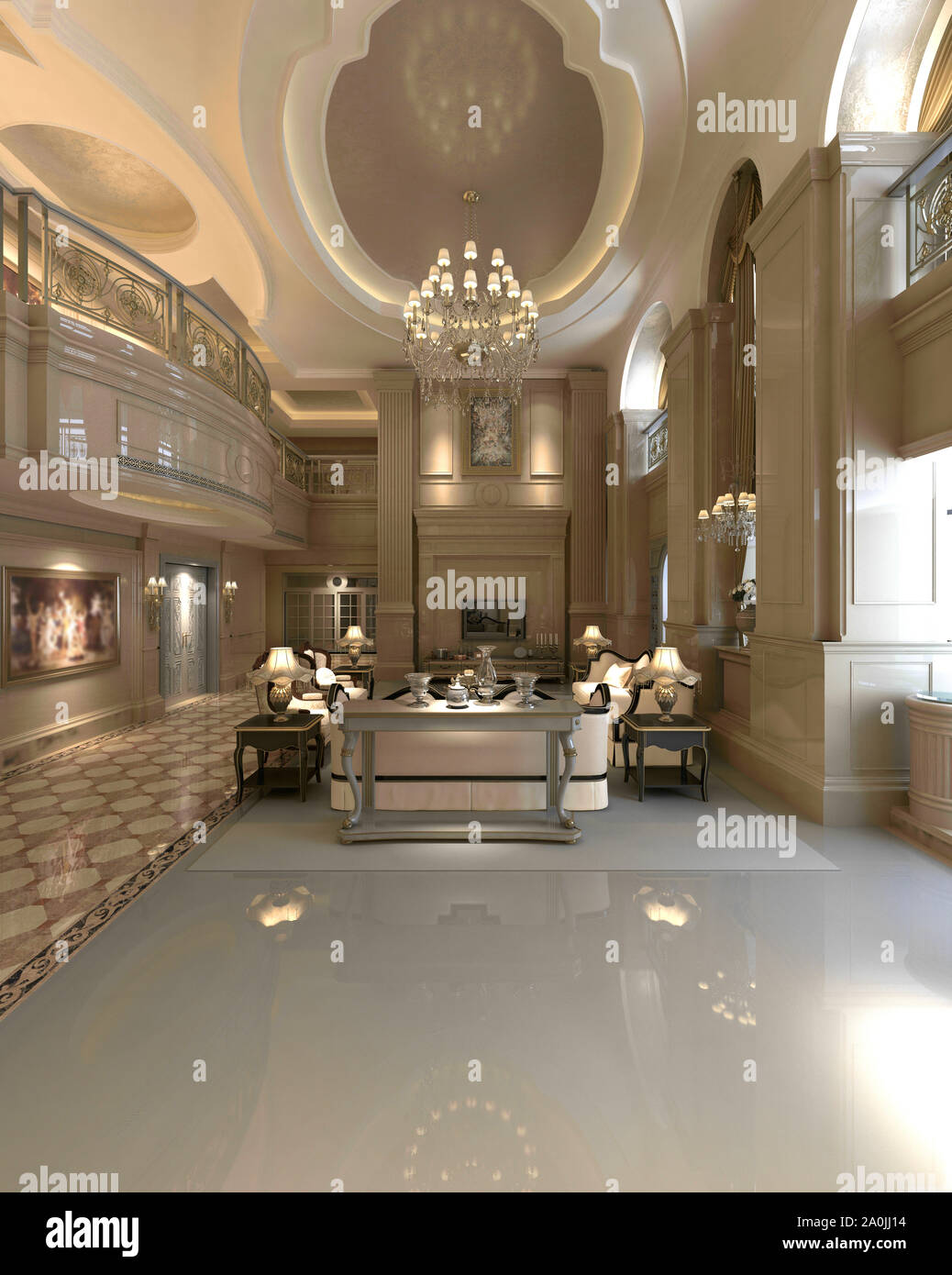 3d render of neo classic home living room Stock Photo - Alamy