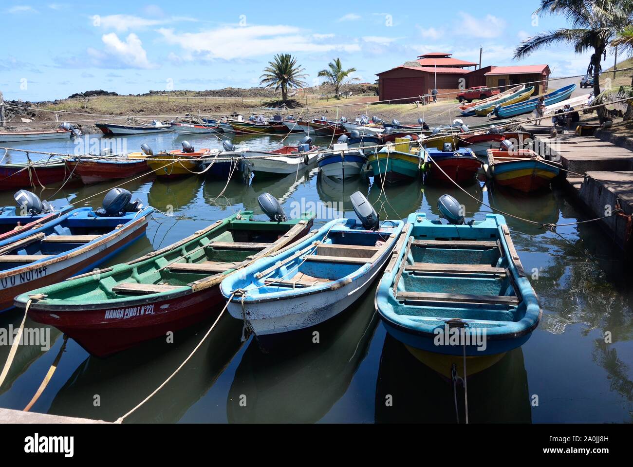 Easter Island. Boats in harbour Stock Photo - Alamy