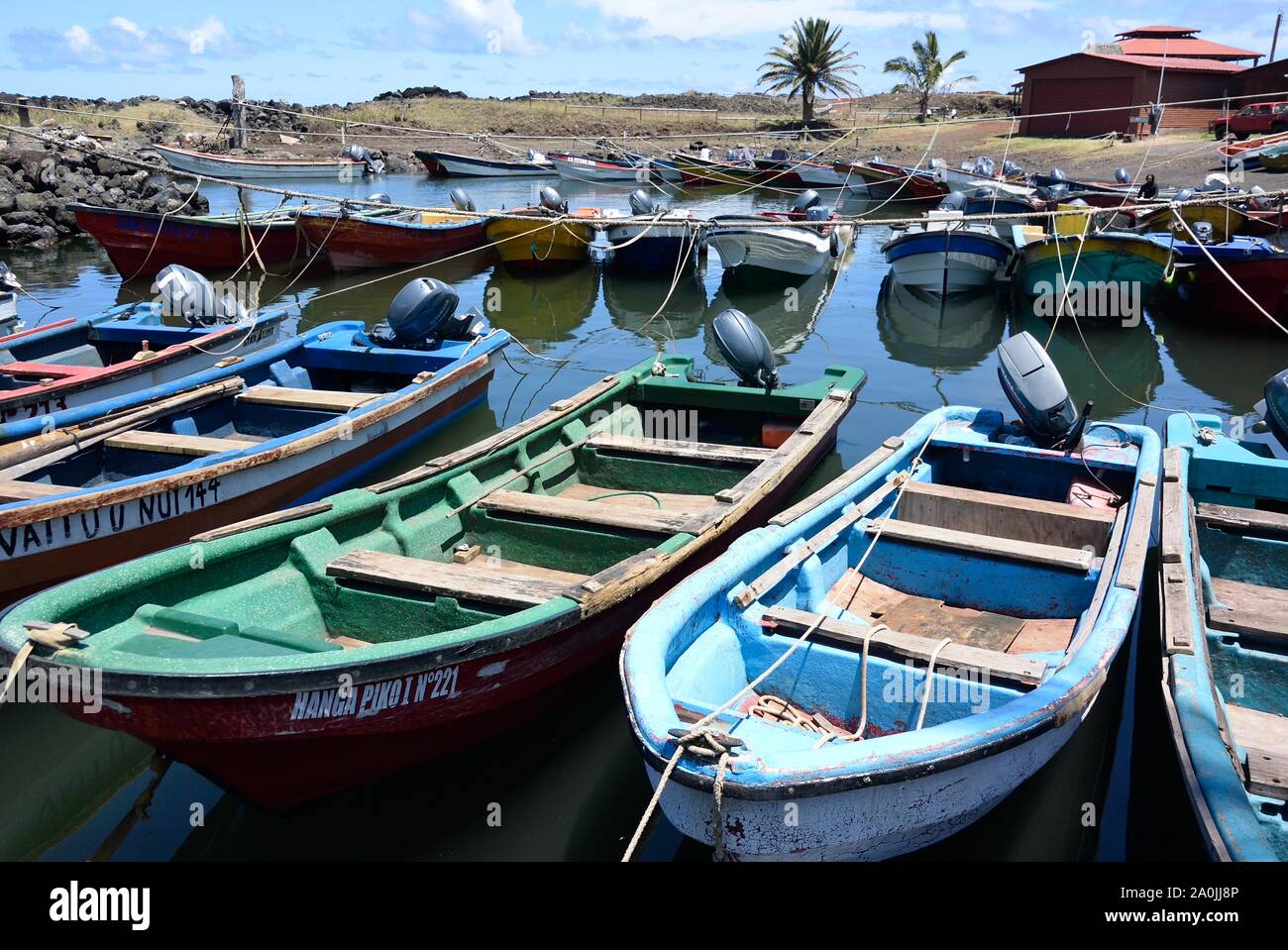 Easter Island. Boats in harbour Stock Photo - Alamy