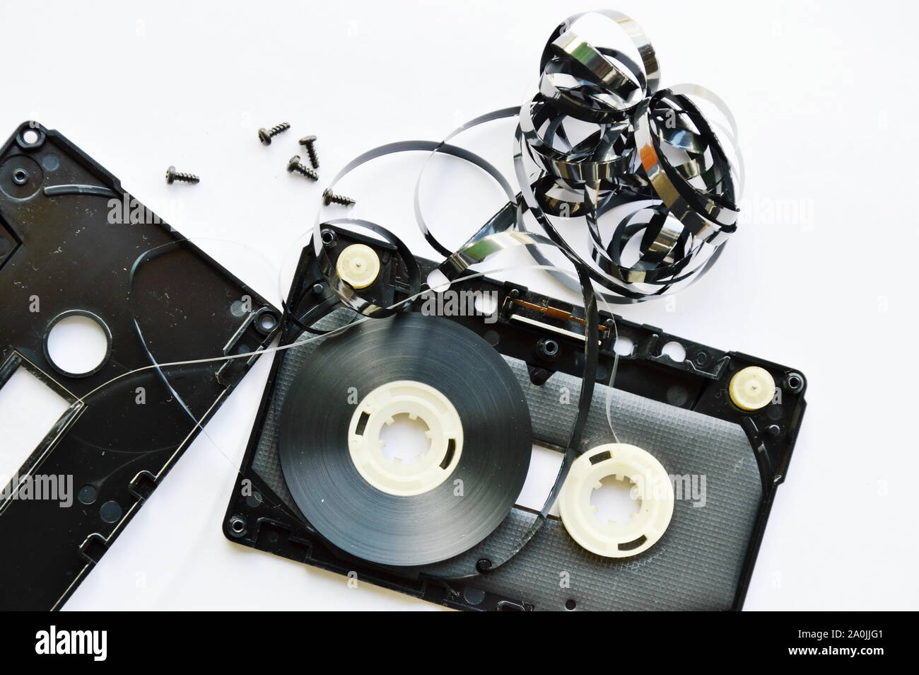 audio cassette tape separate parts on white background Stock Photo - Alamy
