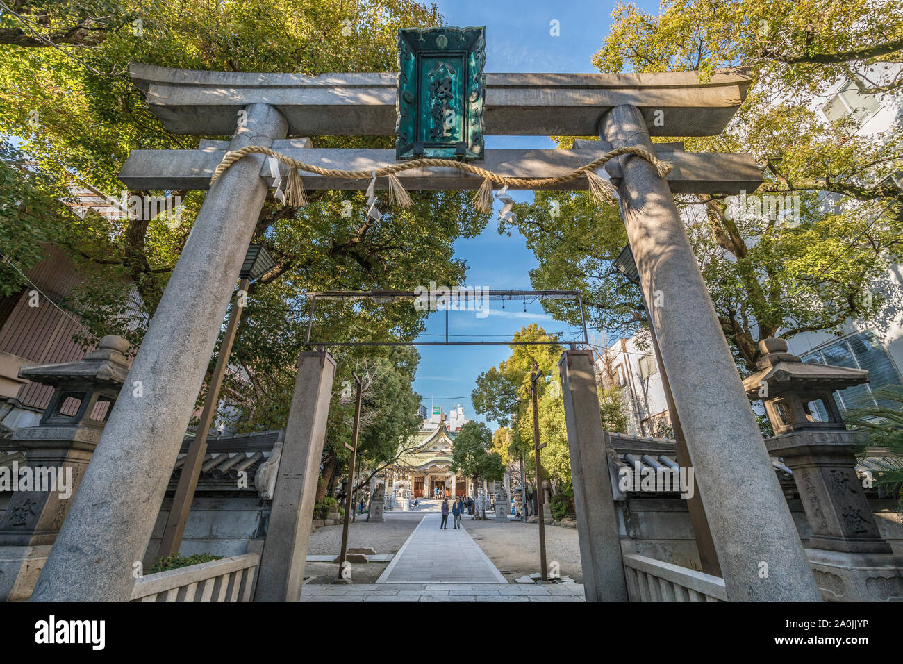 Osaka, Japan - March 9, 2019 : Main gate and Honden Main Hall of Namba ...