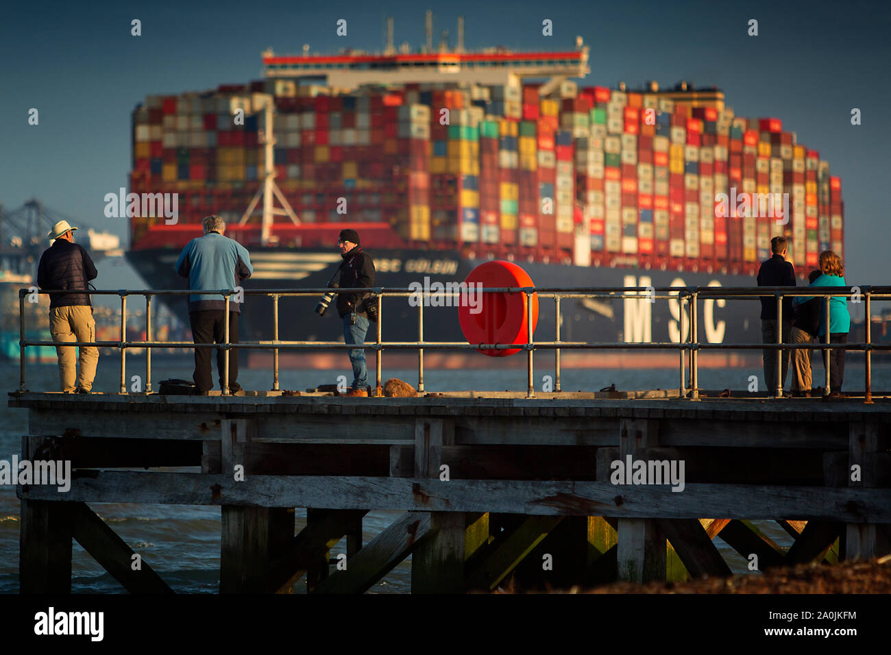 The container ship MSC Gülsün departs the port of Felixstowe, Suffolk ...