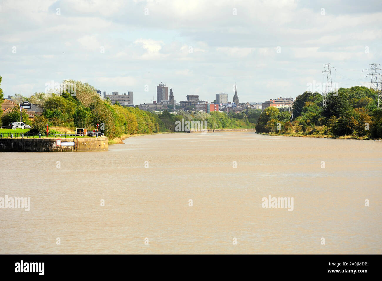 Preston skyline from the River Ribble and the bullnose where the river ...