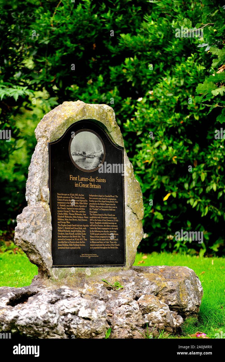 Plaque commemorating the founding of the First Latter-day Saints in ...