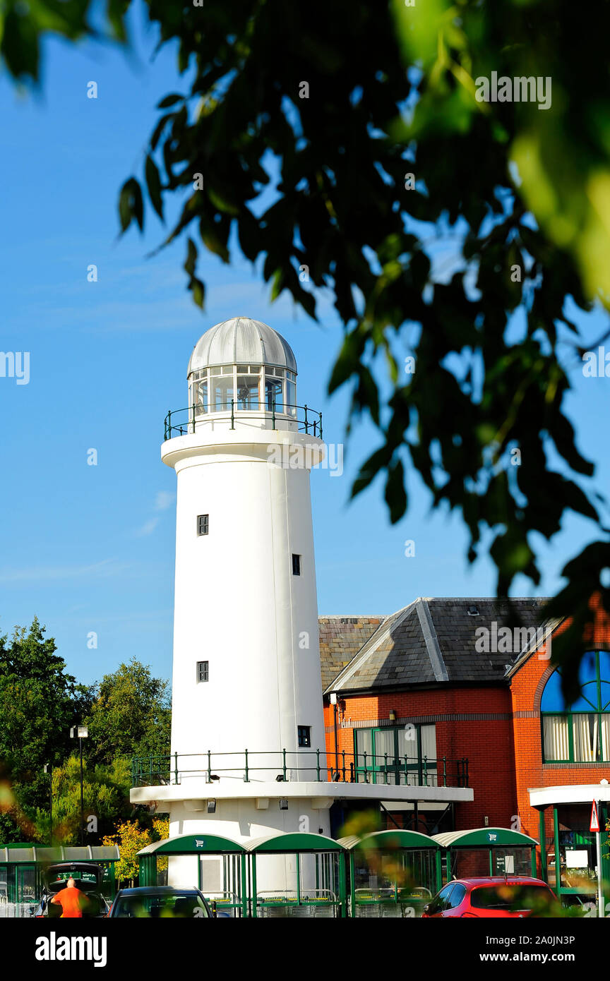 Lighthouse in Morrison's supermarket car park on Preston docks Stock ...