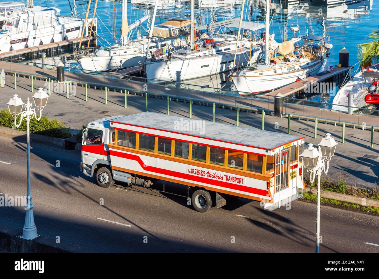 TAHITI, FRENCH POLYNESIA - SEPTEMBER 18, 2018: City bus on the ...