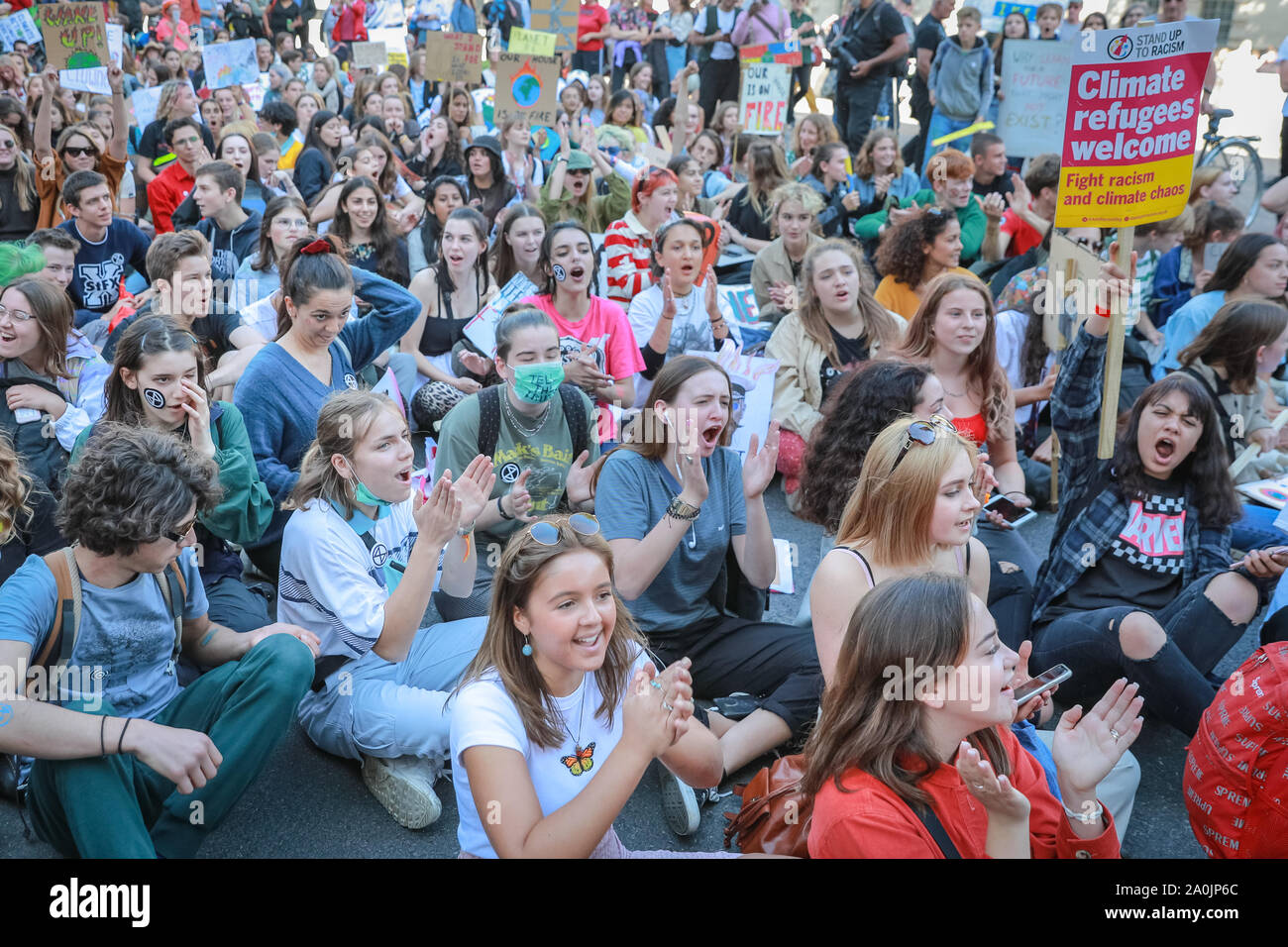 Westminster, London, UK, 20th Sep 2019. Protesters stage a sit down ...