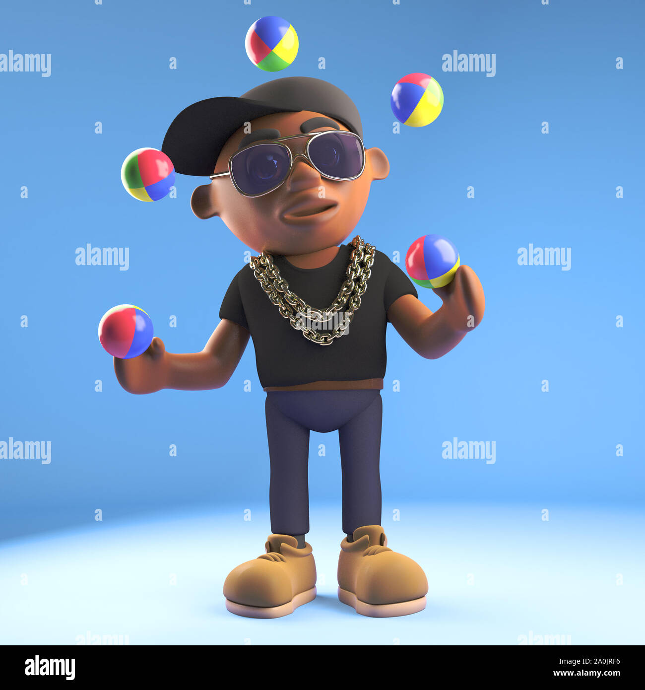 3d cartoon black hiphop rapper emcee character juggling with juggling ...