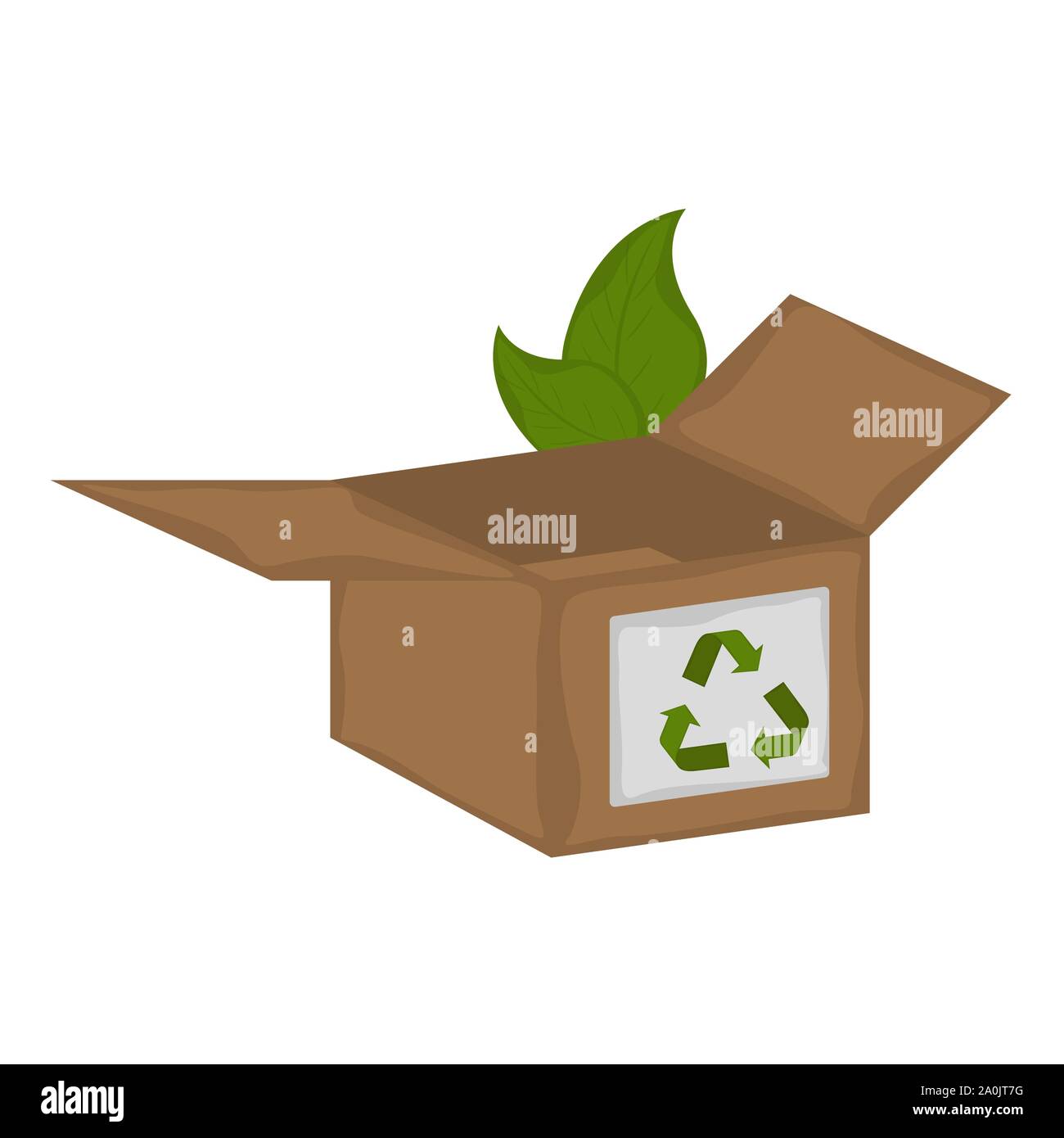 Carton box with leaves and recycling symbol - Vector Stock Vector Image ...