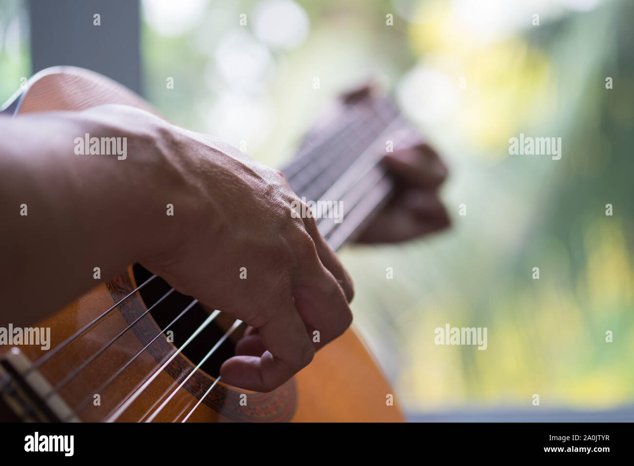 Acoustic guitar guitarist playing. Musical instrument with performer ...