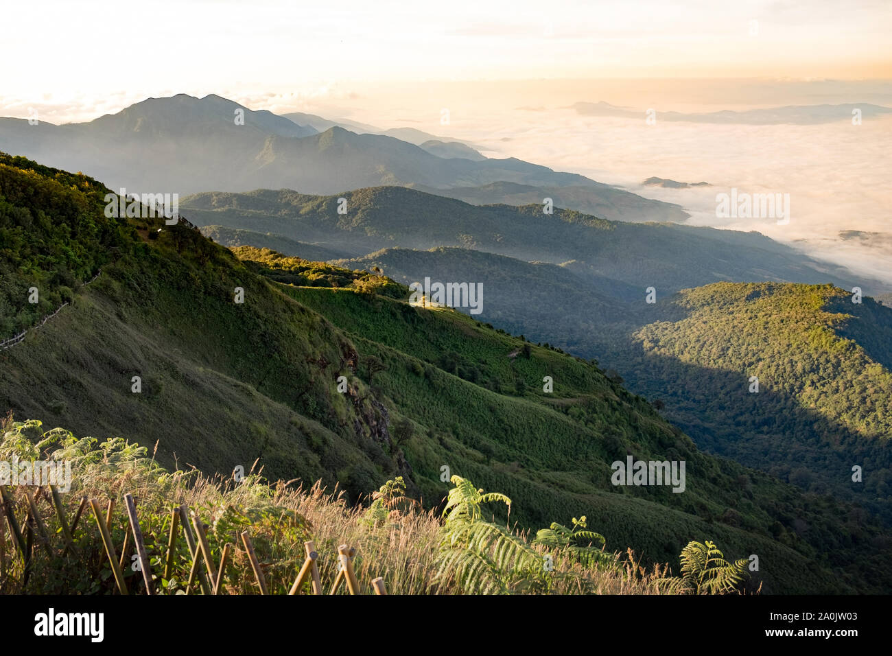 sea of mist or cloud under blue sky, a view from Intanon mountain ...