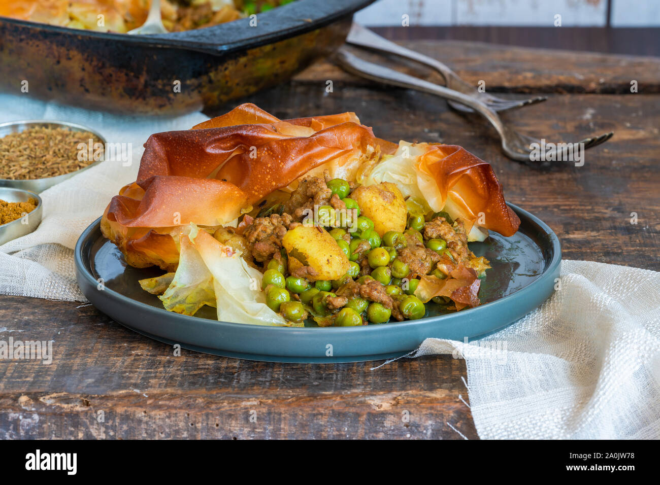 Lamb samosa pie - popular Indian dish with a savoury filling Stock ...