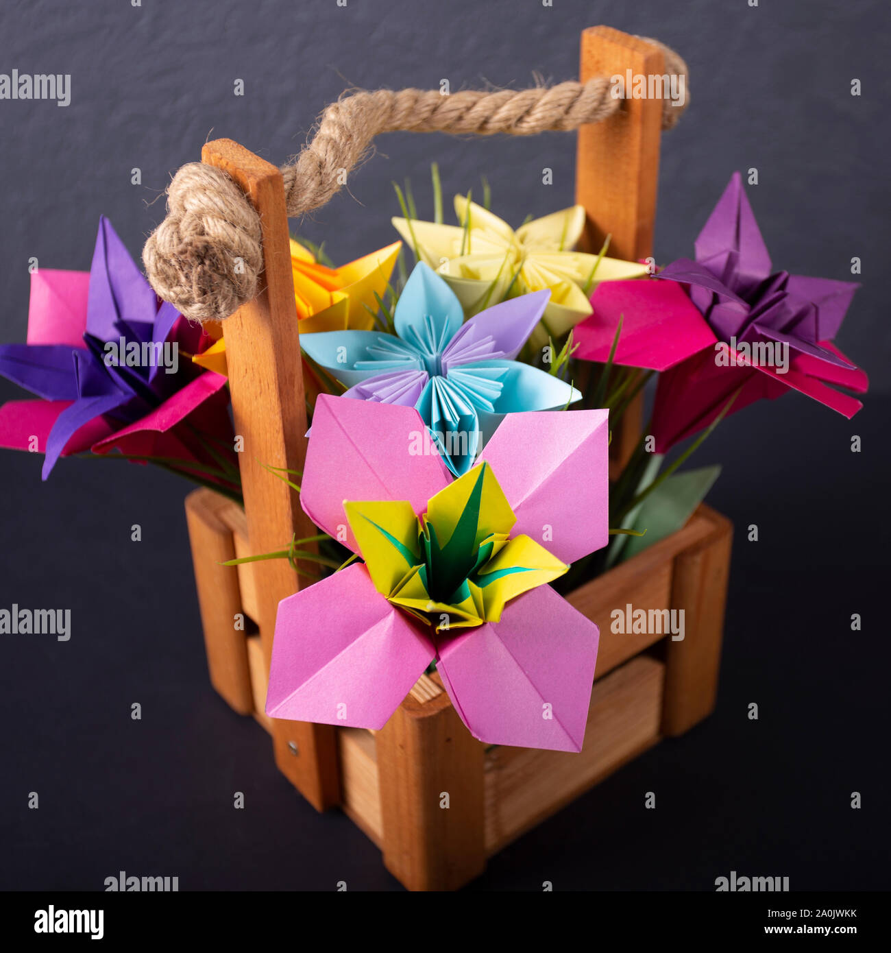 Macro Handmade colored paper flowers origami bouquet paper craft art in ...