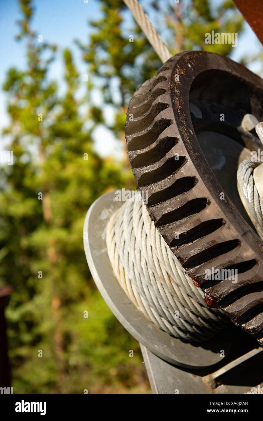 Antique steel winch wheel in hi-res stock photography and images - Alamy