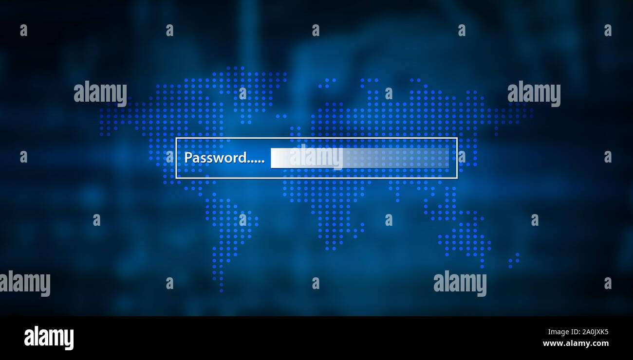 Password bar on blue business background illustration, copy space ...