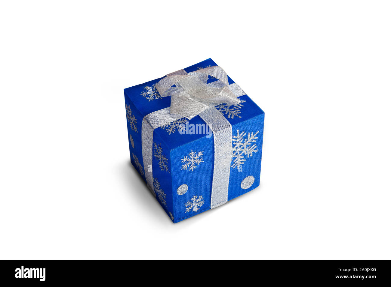 Blue color Christmas gift box on white background, copy space banner ...