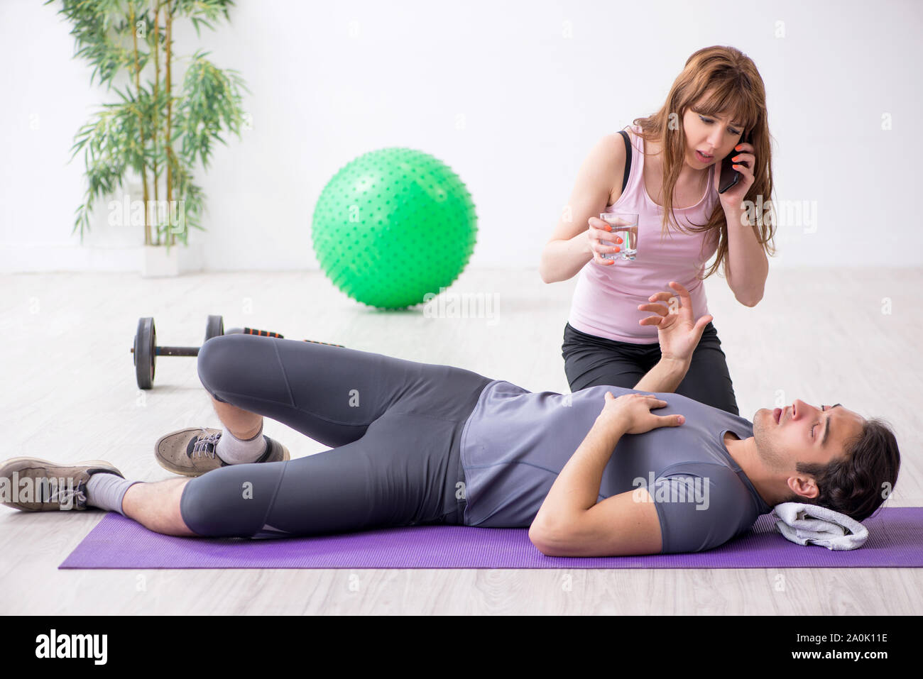 The young man feeling bad during training in first aid concept Stock ...