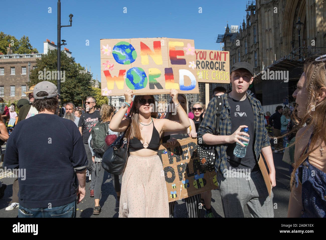 Westminster, London, UK. 20 September 2019. Climate strike protesters ...