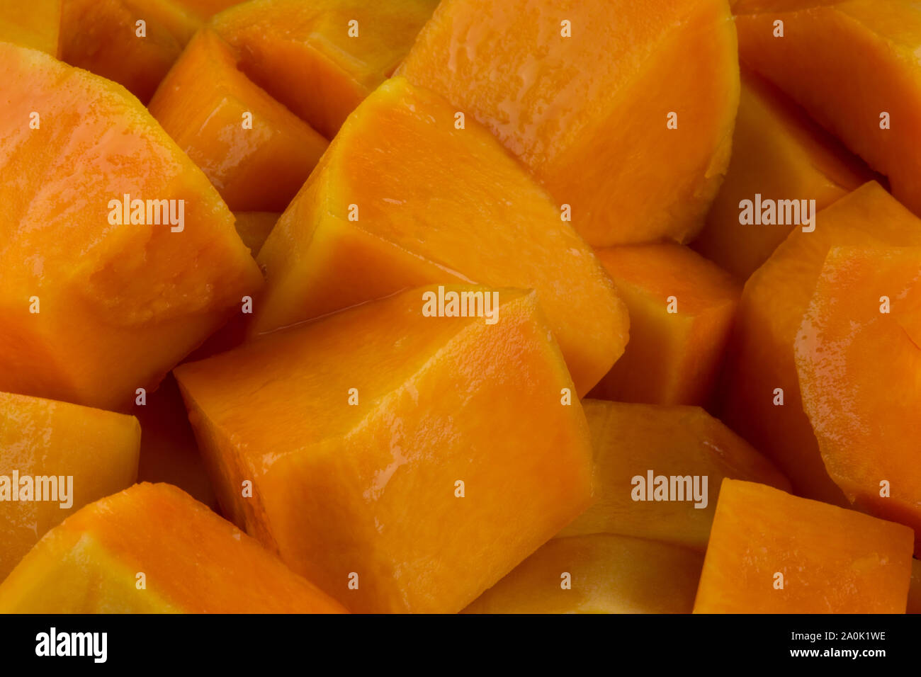 Pile of freshly cut butternut squash cubes Stock Photo - Alamy