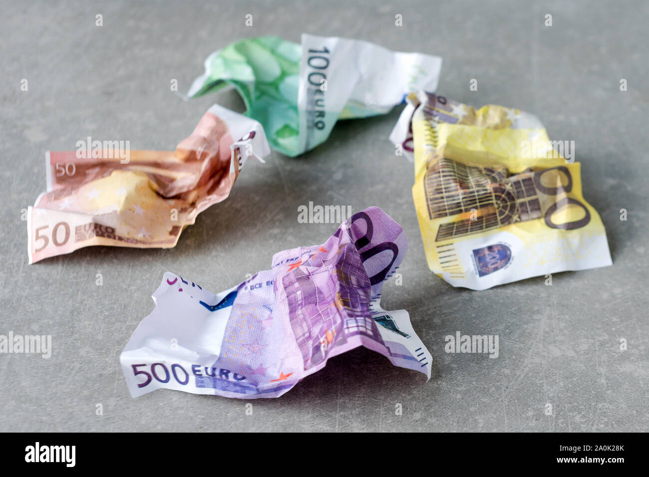 Pile of crumpled euro banknotes. Money value, international, strong ...