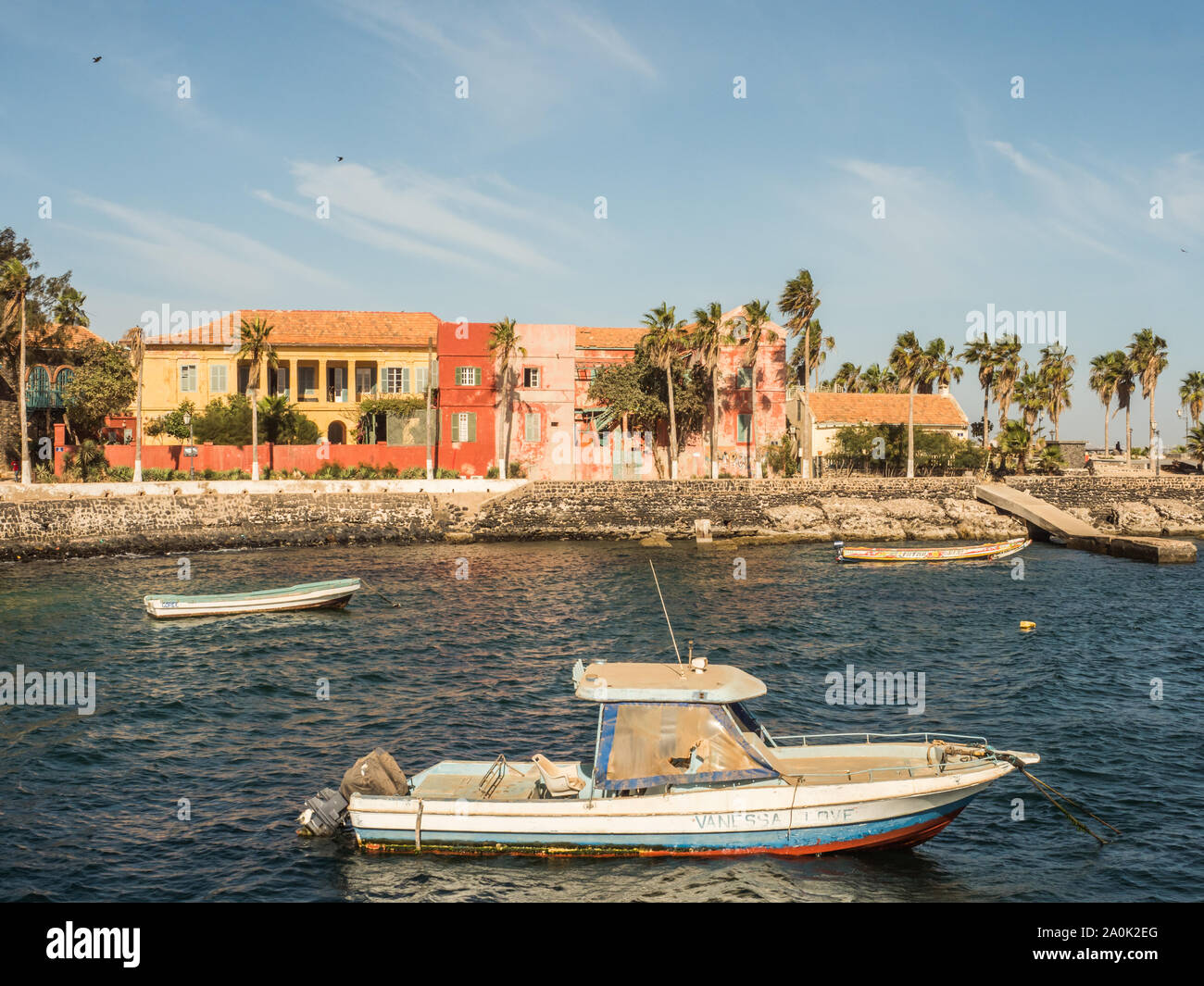 Goree, Senegal- February 2, 2019: View of colorful houses on the island ...