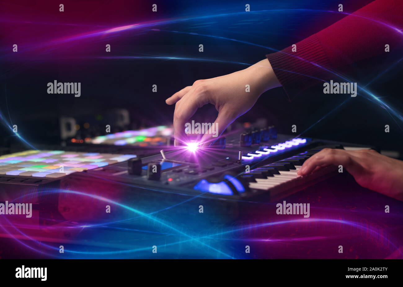 Hand mixing music on midi controller with wave vibe concept Stock Photo ...