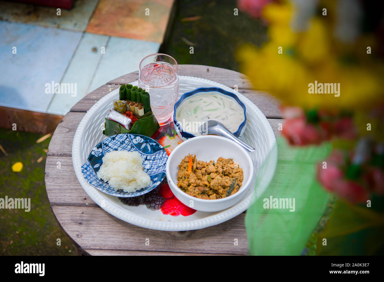 Sacrificial offering food for pray to god and memorial to ancestor ...