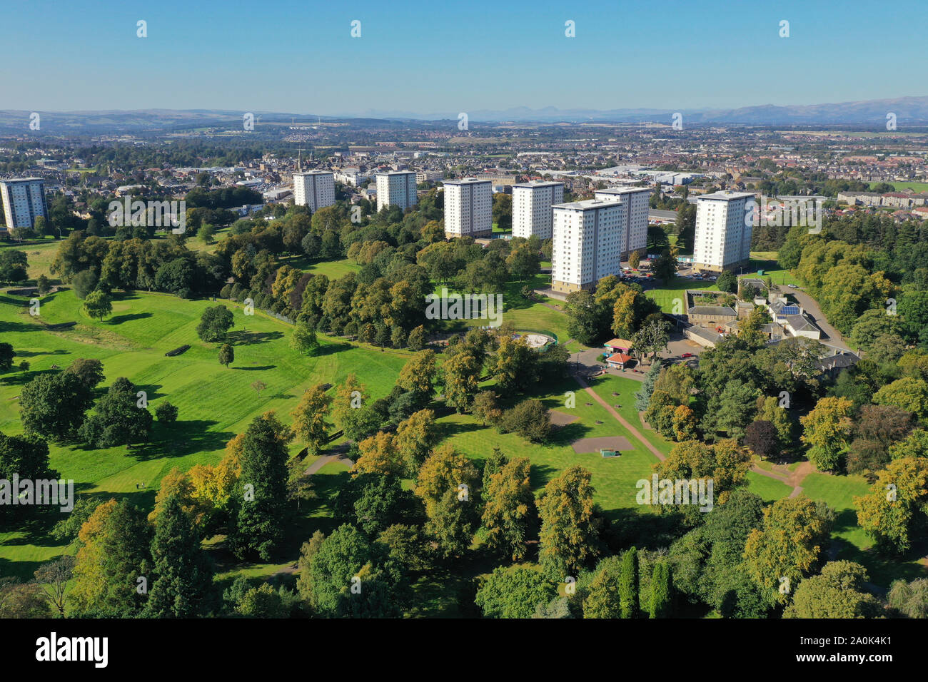 Aerial drone view of Callendar Park Falkirk Stock Photo - Alamy