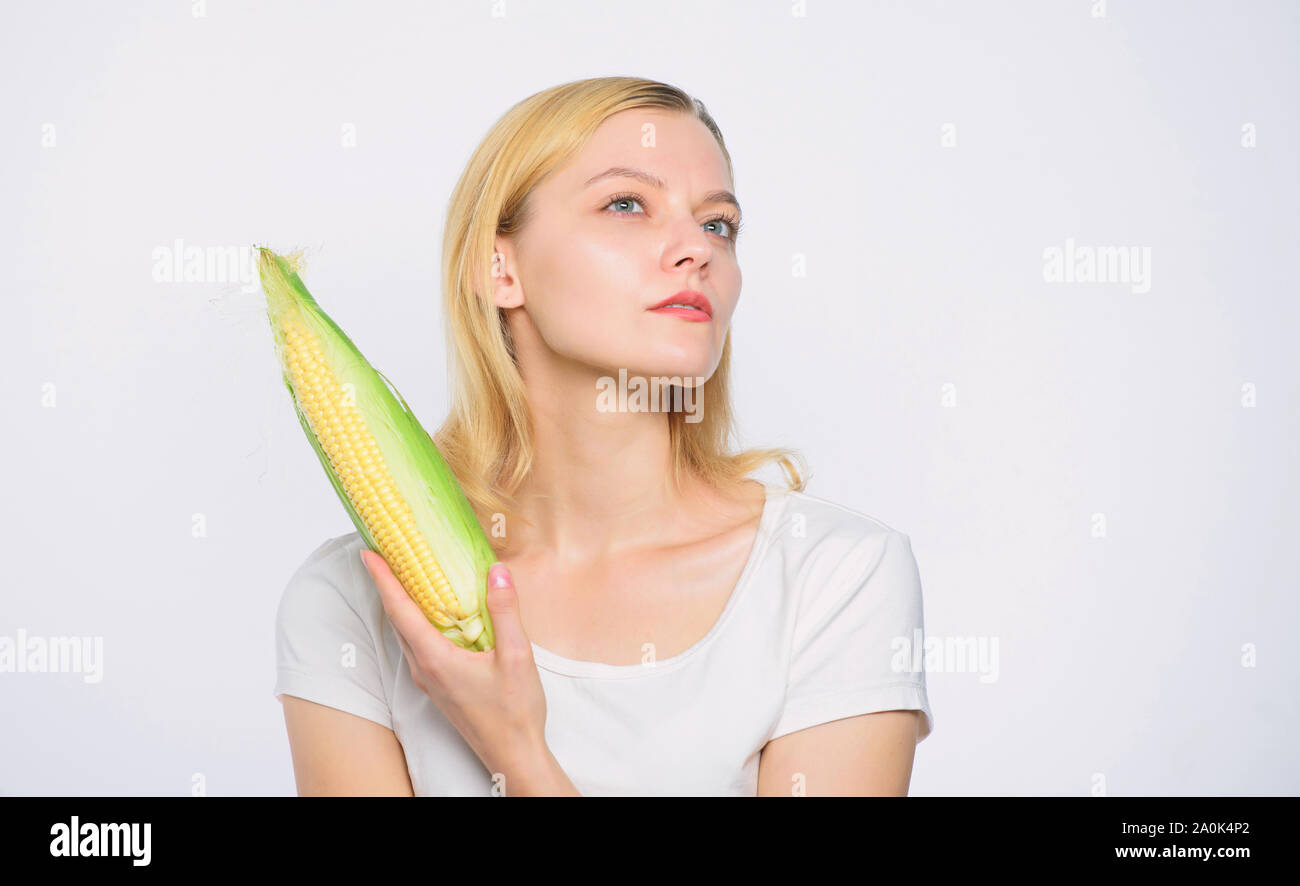healthy teeth. agriculture and cultivation. woman eating corn ...