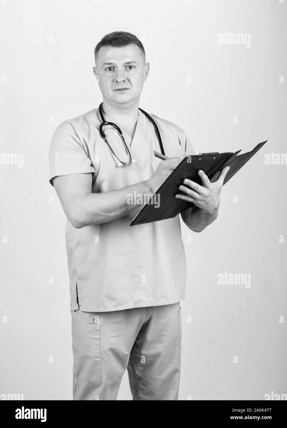 Private clinic. Professional doctor. Experienced doctor beige clothes ...